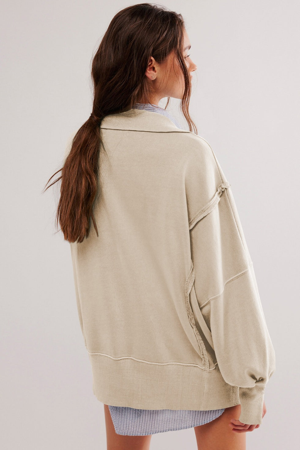 Exposed Seam Side Slit Long Sleeve Sweatshirt – Charming Charlie