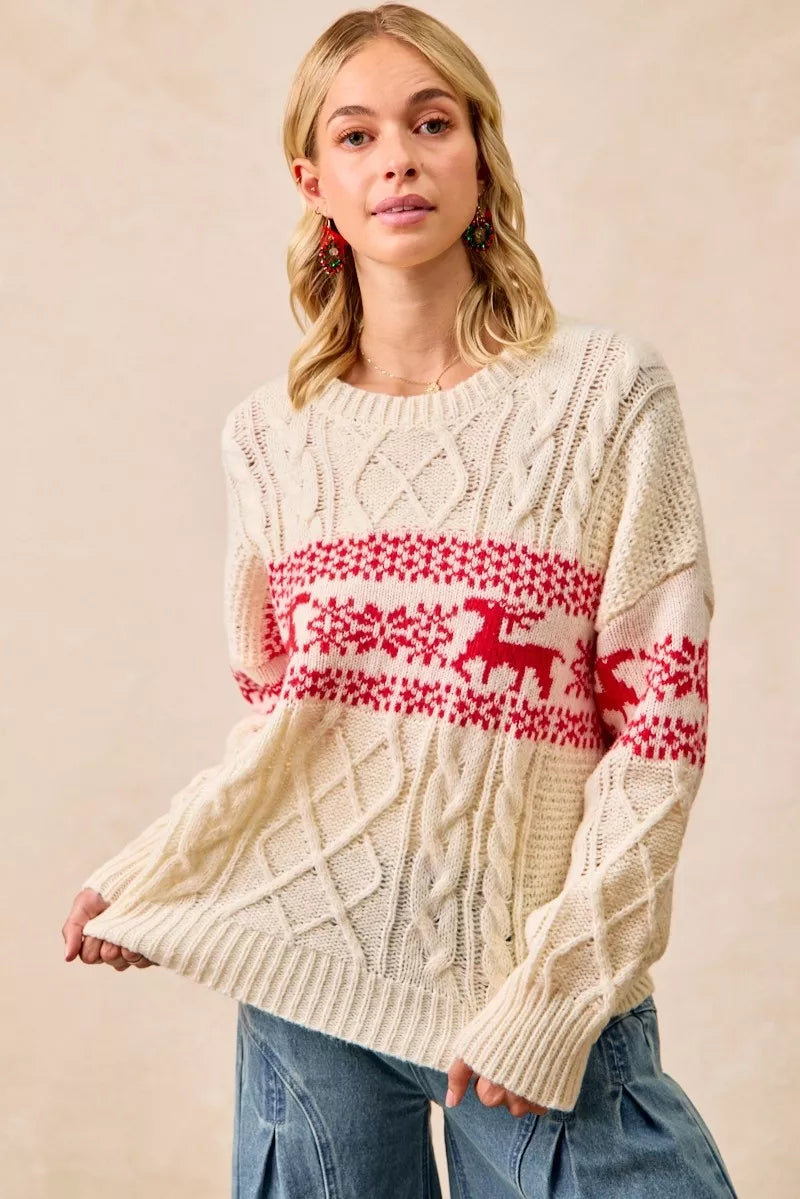 BiBi Christmas Theme Patterned Cable Knit Sweater – Charming Charlie
