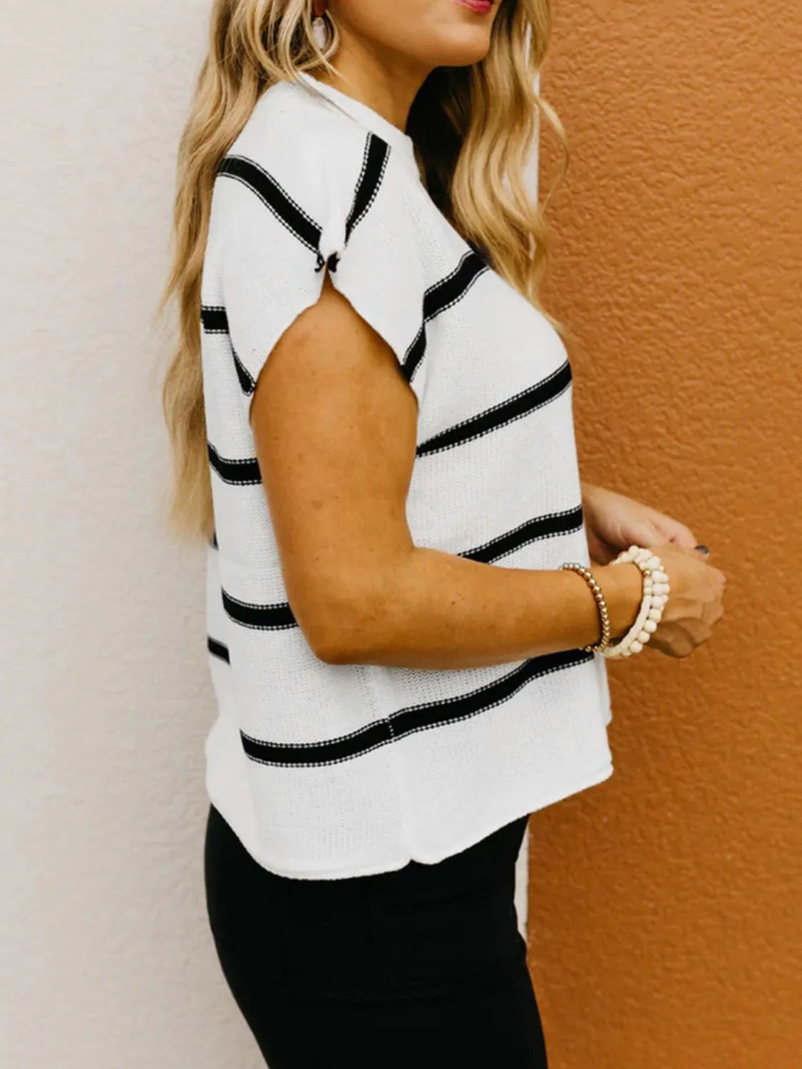 Striped Batwing Sleeve Knit Top – Charming Charlie