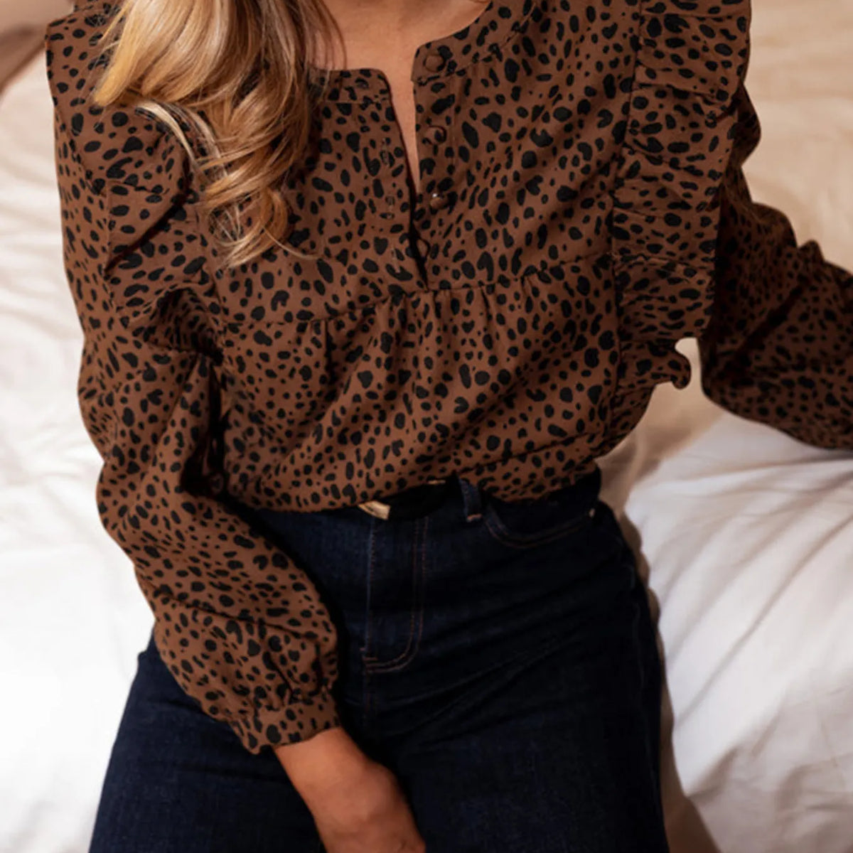 Leopard Print Ruffled Puff Sleeve Blouse – Charming Charlie
