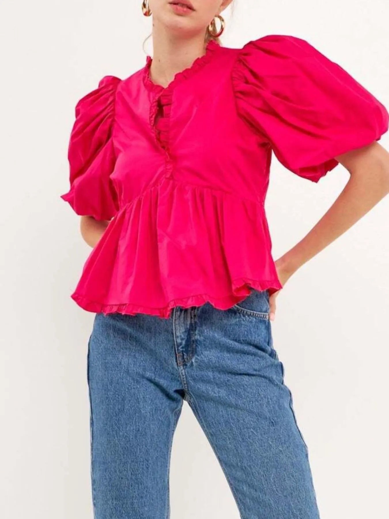 Puff Sleeve Peplum Blouse – Charming Charlie