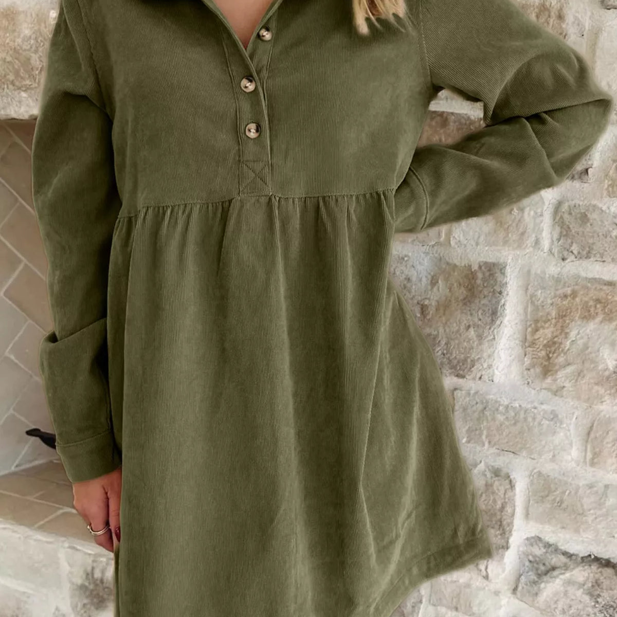 Casual Corduroy Button Detail Mini Dress – Charming Charlie