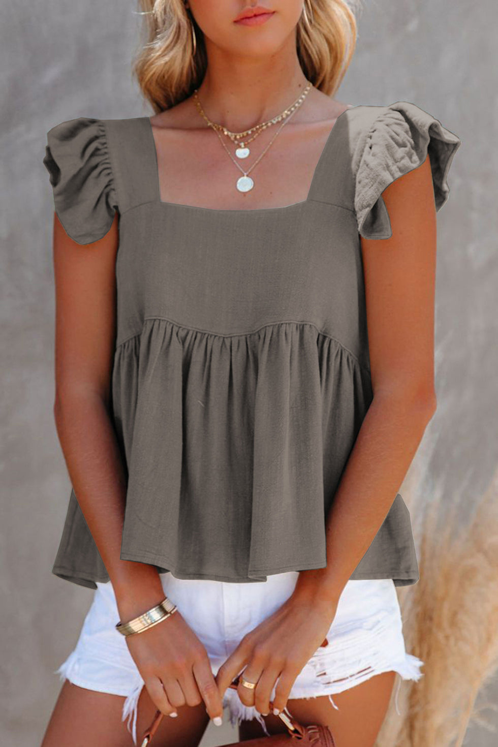 Full Size Ruffled Square Neck Cap Sleeve Blouse – Charming Charlie