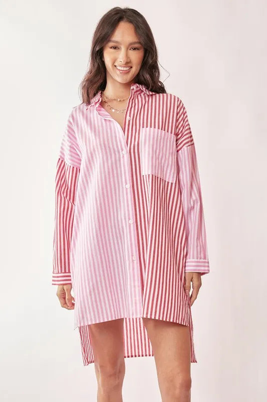 Davi & Dani Multi Color Stripe Mixed Button Front Tunic Shirt Dress ...