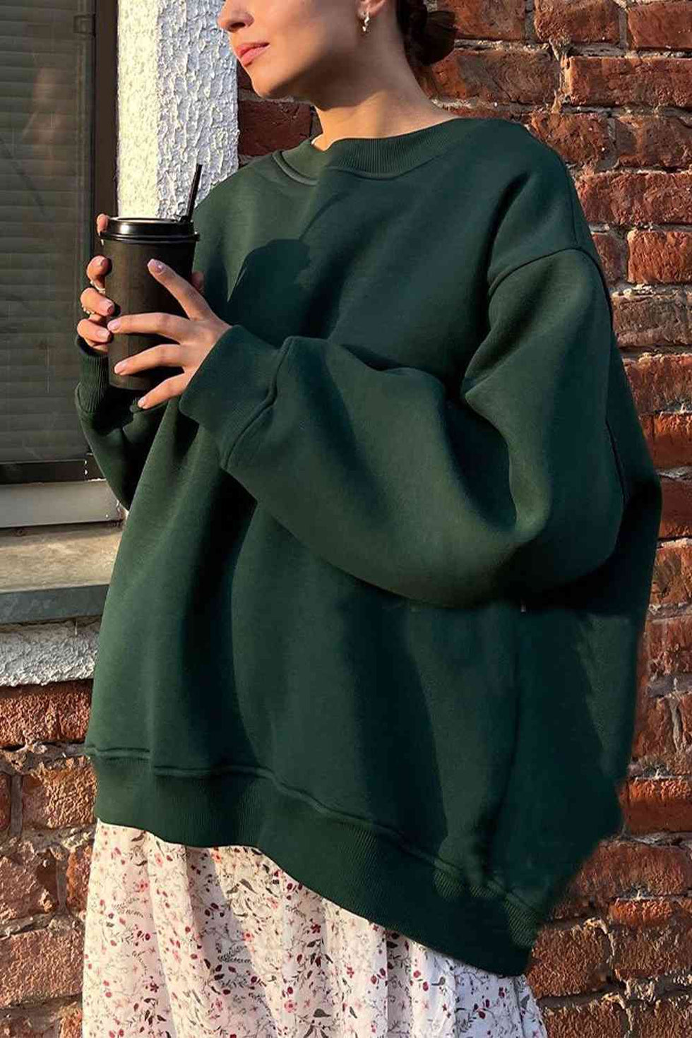 Oversize Round Neck Dropped Shoulder Sweatshirt – Charming Charlie