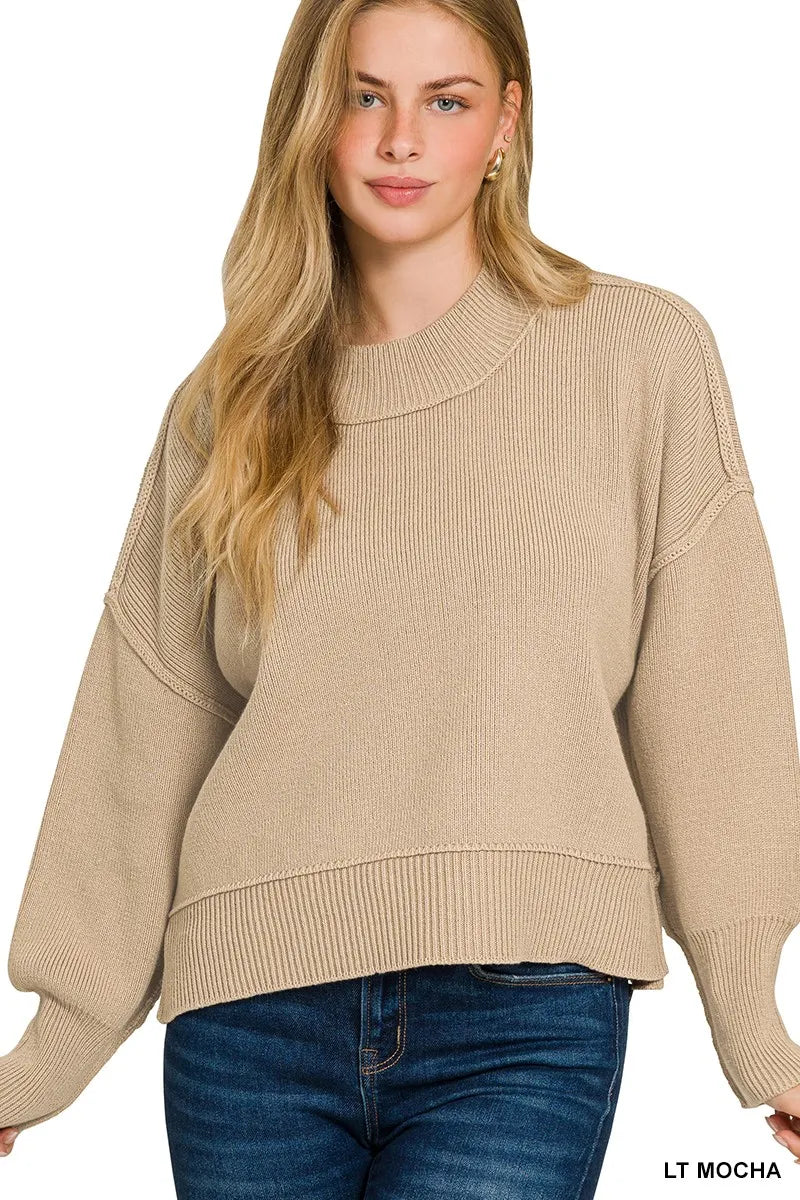 Zenana Wide Neck Band Drop Shoulder Sweater – Charming Charlie