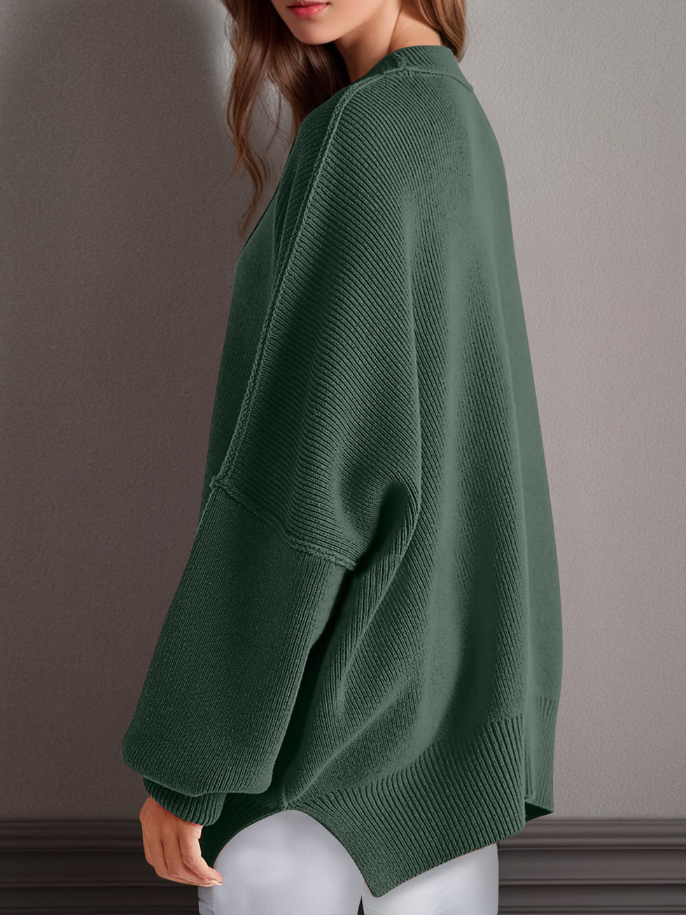 Double Take Side Slit Round Neck Long Sleeve Sweater – Charming Charlie