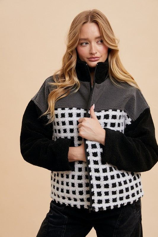 Annie Wear Plaid Zip Up Drop Shoulder Sherpa Jacket – Charming Charlie