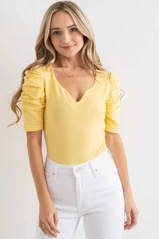 And The Why Shirring Puff Sleeve Bodysuit – Charming Charlie