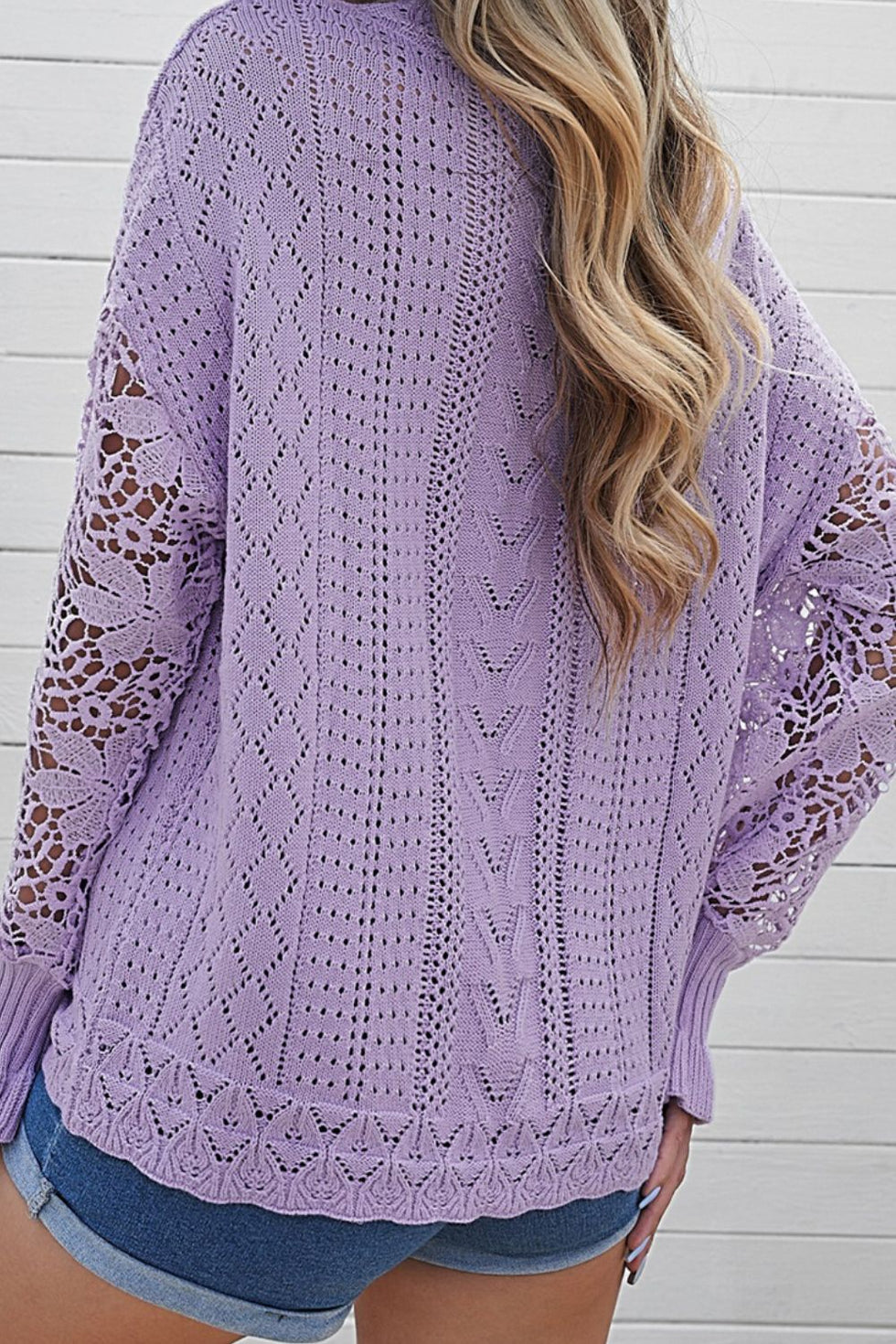 Openwork Round Neck Long Sleeve Sweater – Charming Charlie