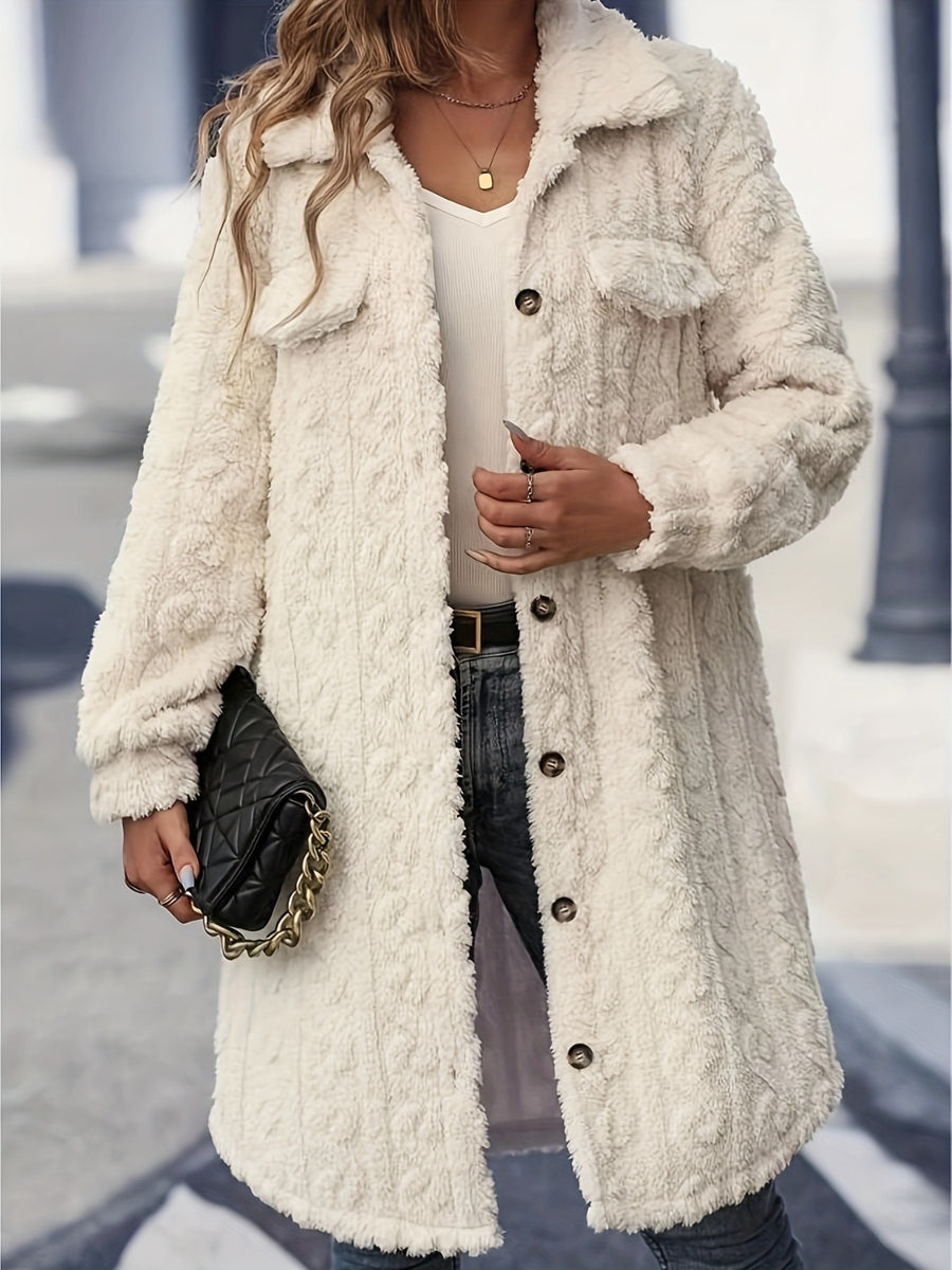 Fuzzy Button Up Long Sleeve Longline Coat – Charming Charlie