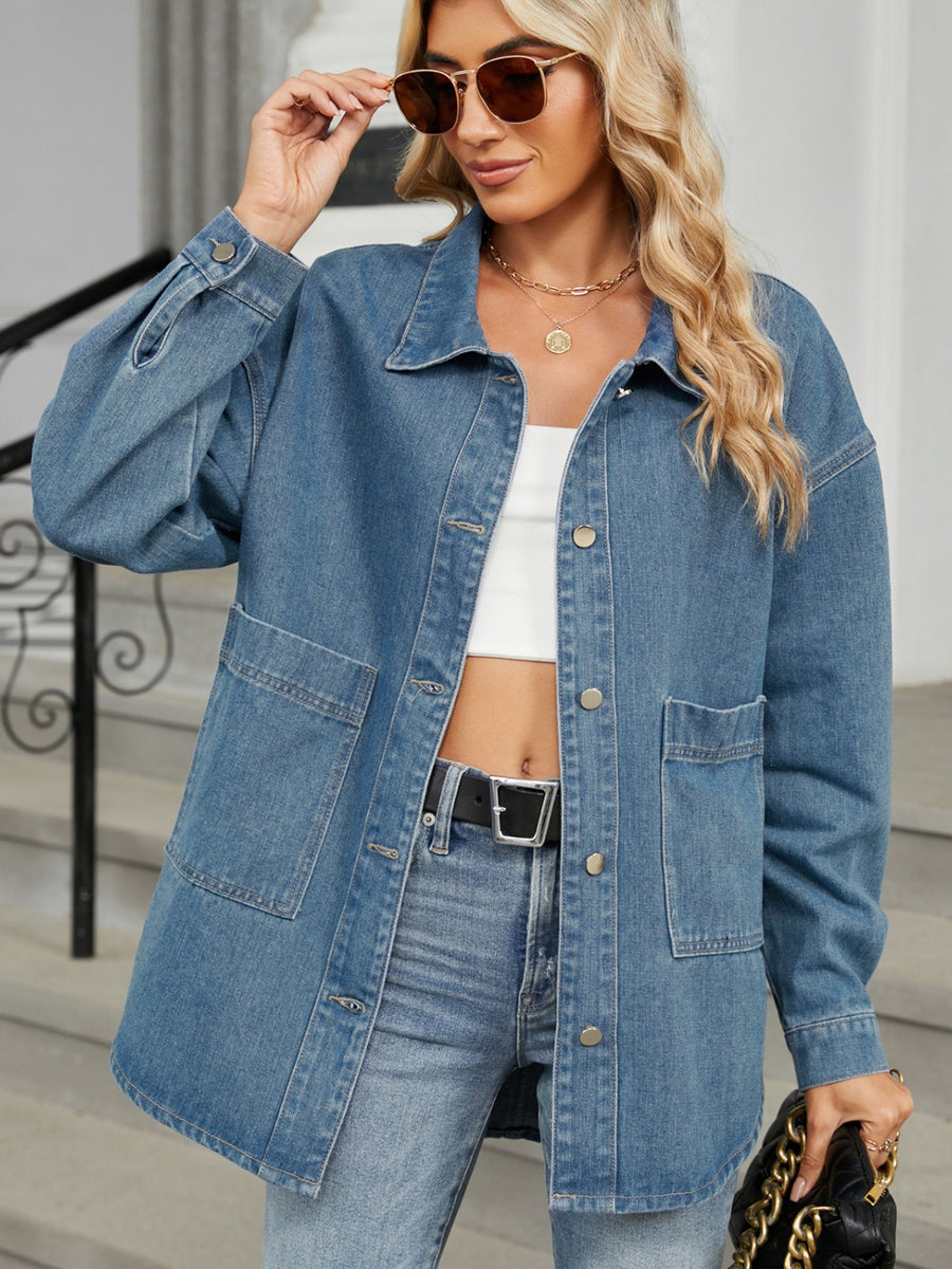 Removable Hood Button Up Long Sleeve Denim Jacket – Charming Charlie