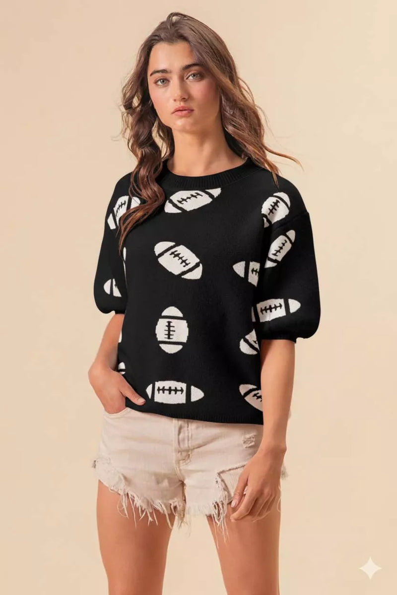 BiBi Football Pattern Short Sleeve Sweater – Charming Charlie