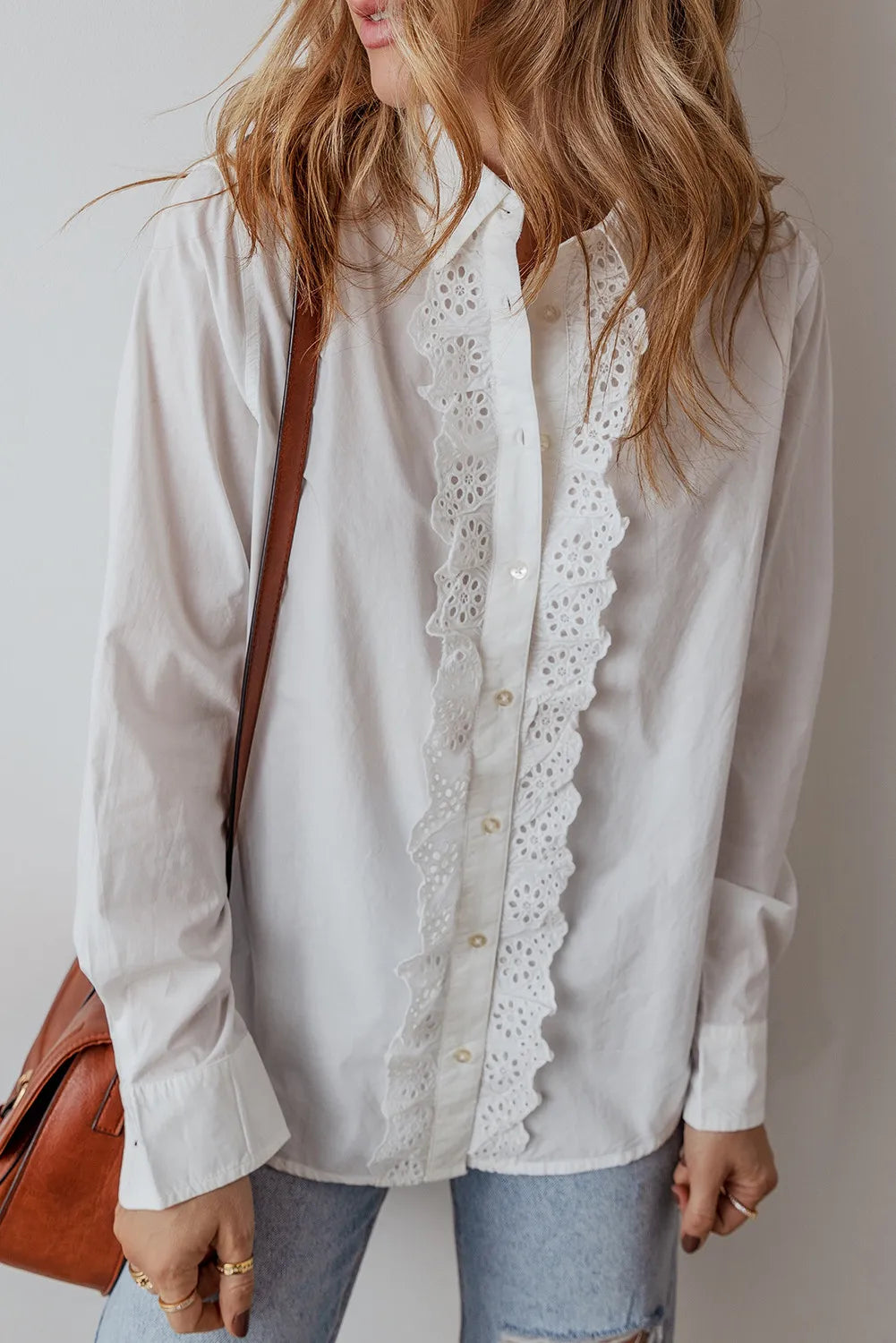 Eyelet Button Down Long Sleeve Shirt – Charming Charlie