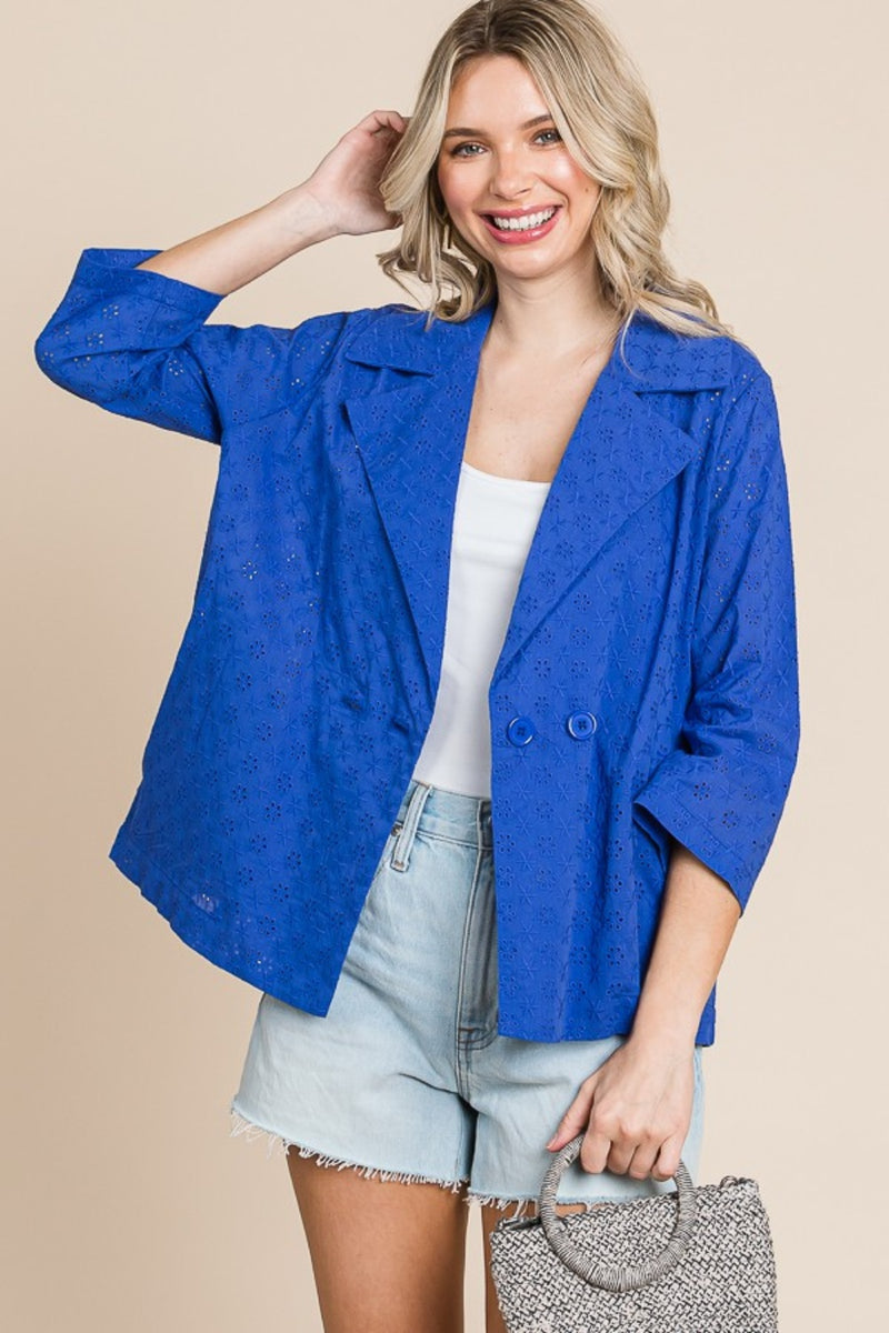 Culture Code Double Breasted Eyelet Jacket with Pockets – Charming Charlie