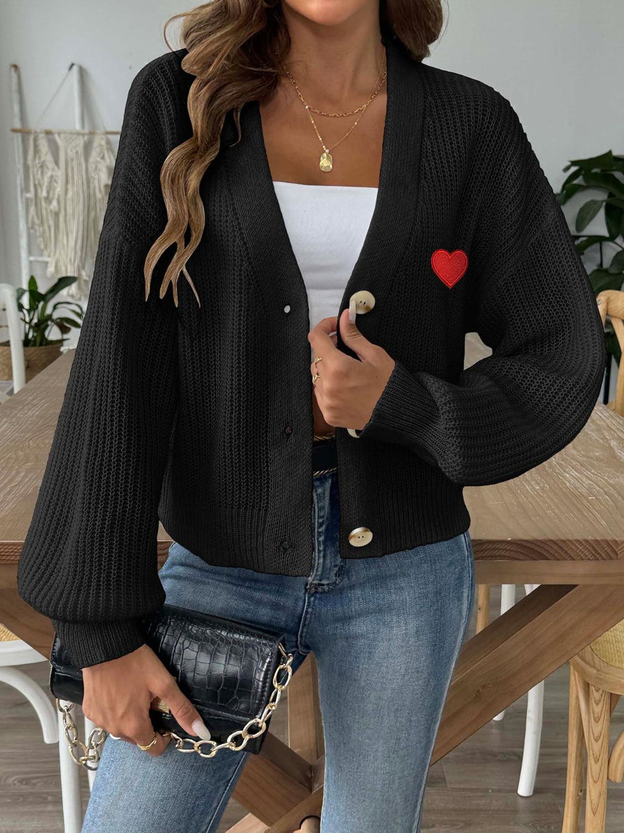 Heart Button Down V-Neck Long Sleeve Cardigan – Charming Charlie