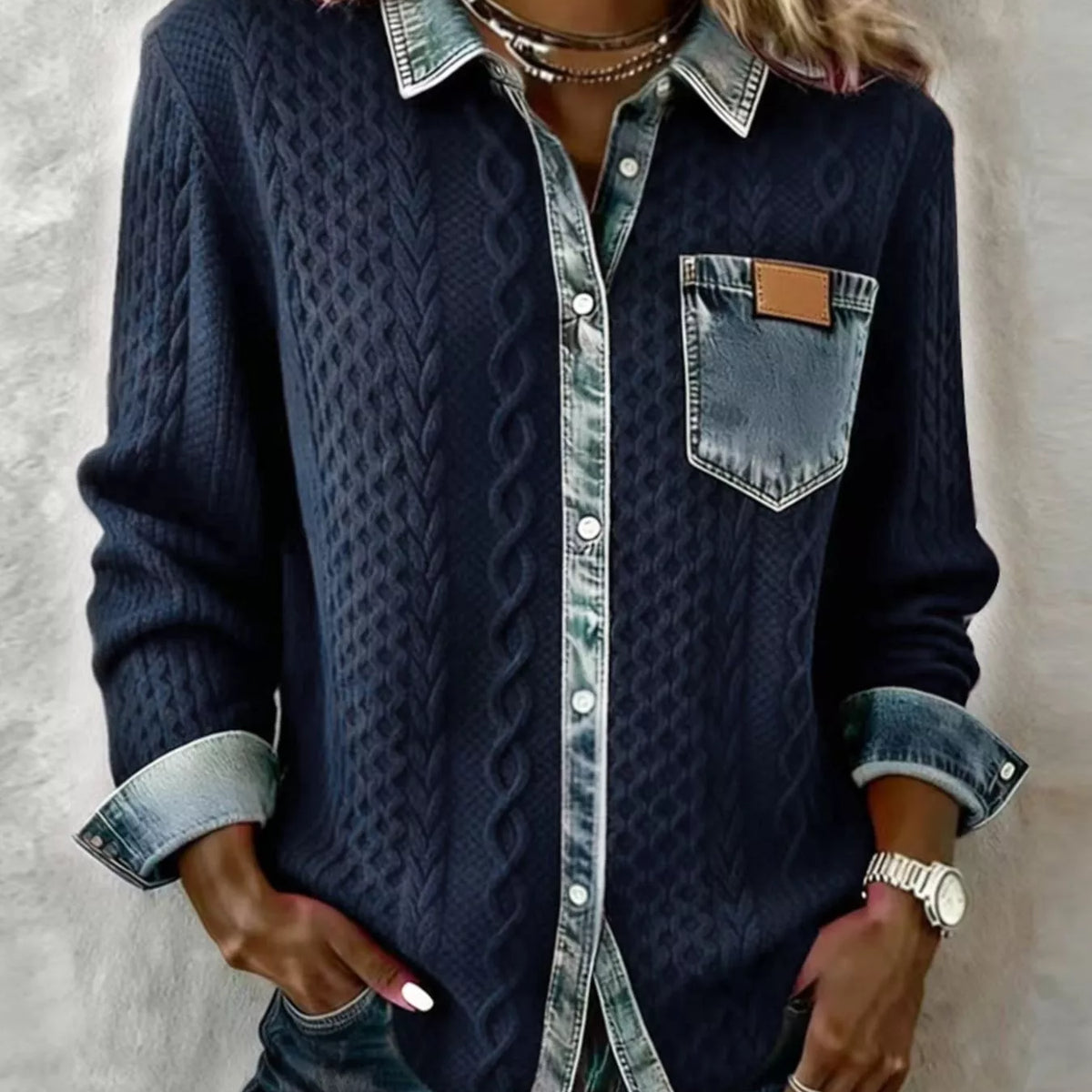 Denim Trim Cable Knit Cardigan – Charming Charlie