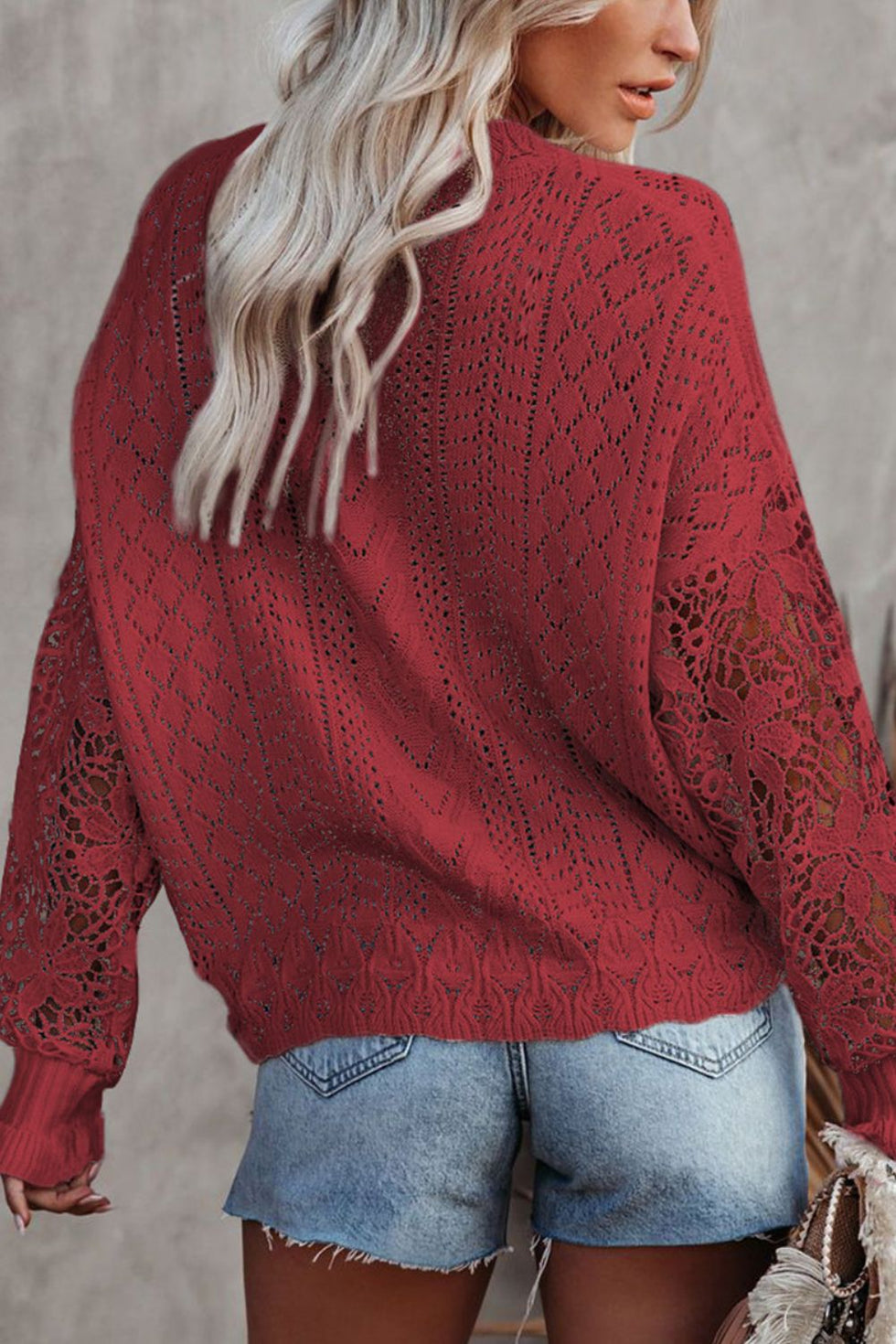 Openwork Round Neck Long Sleeve Sweater – Charming Charlie