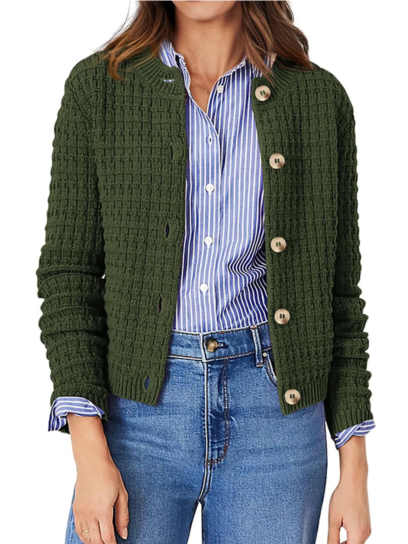 Textured Knit Button-Front Cardigan – Charming Charlie