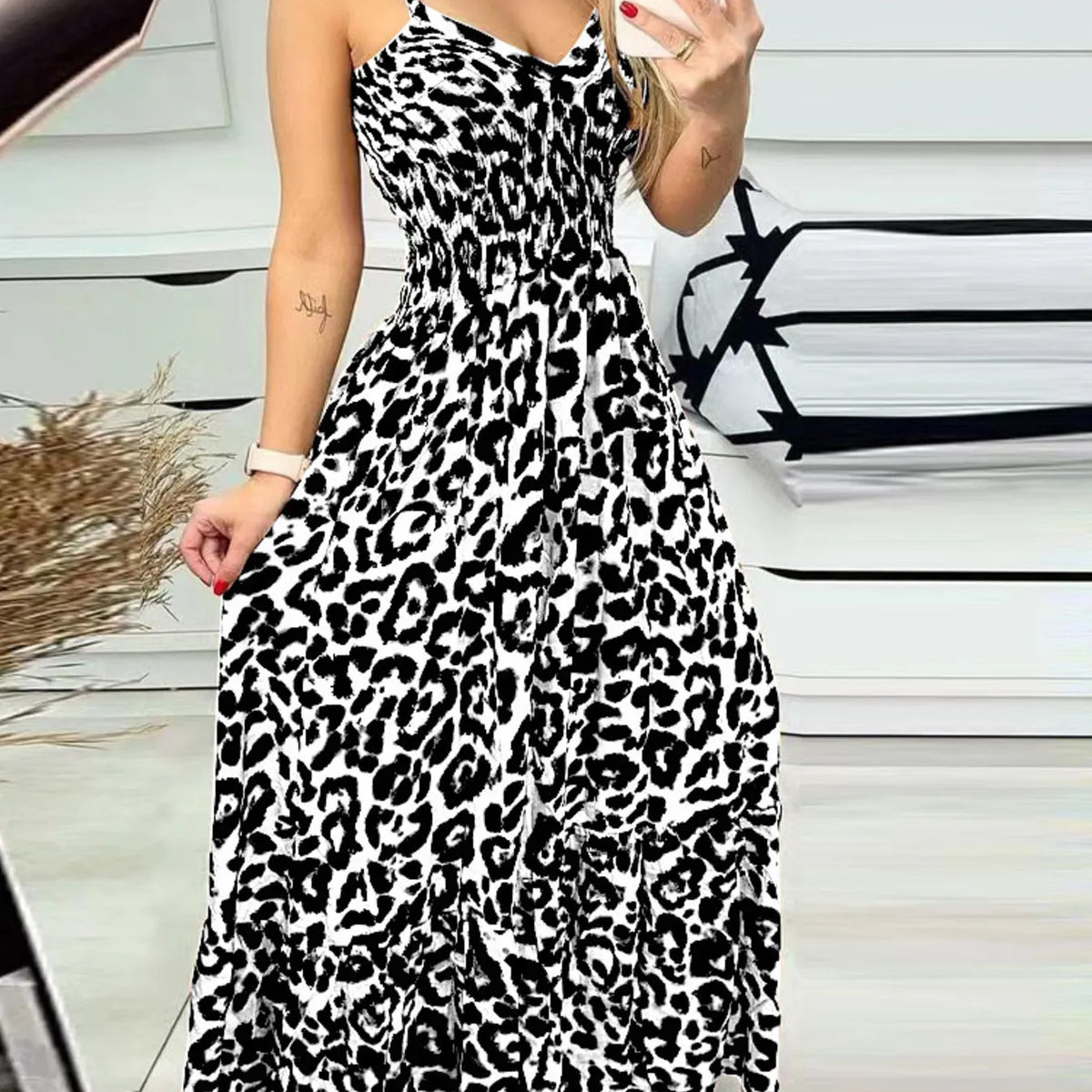 Full Size Leopard Print Spaghetti Strap Maxi Dress Plus Size – Charming ...