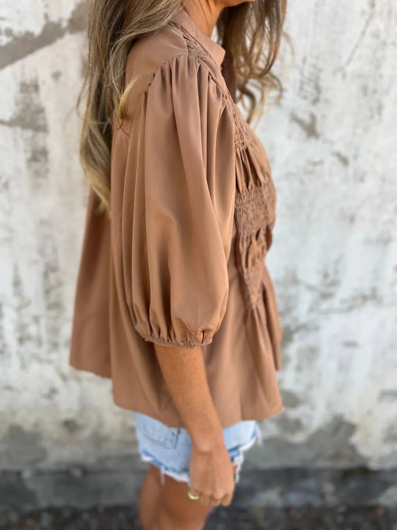 Full Size Smocked Puff Sleeve Blouse Plus Size – Charming Charlie