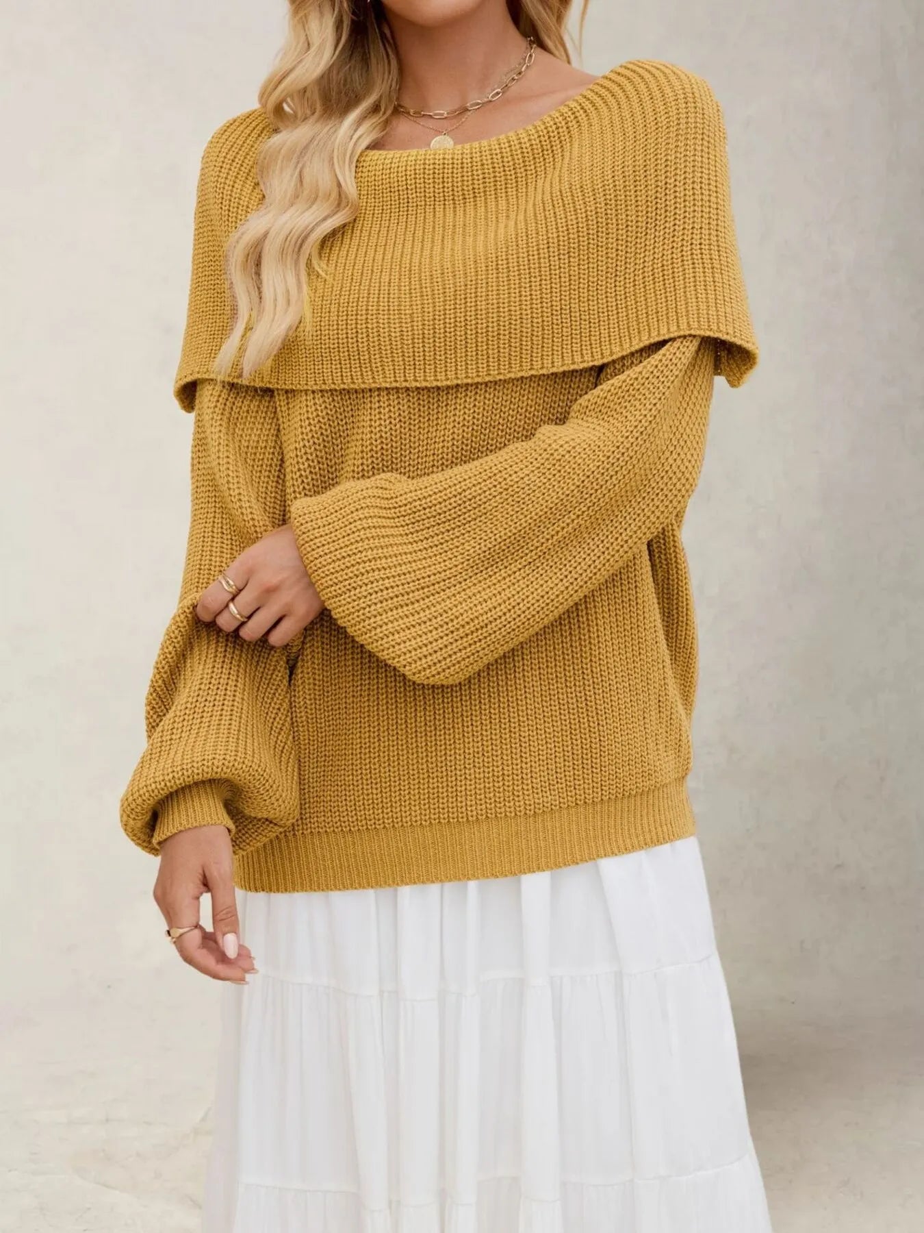 Fold-Over Collar Long Sleeve Sweater – Charming Charlie