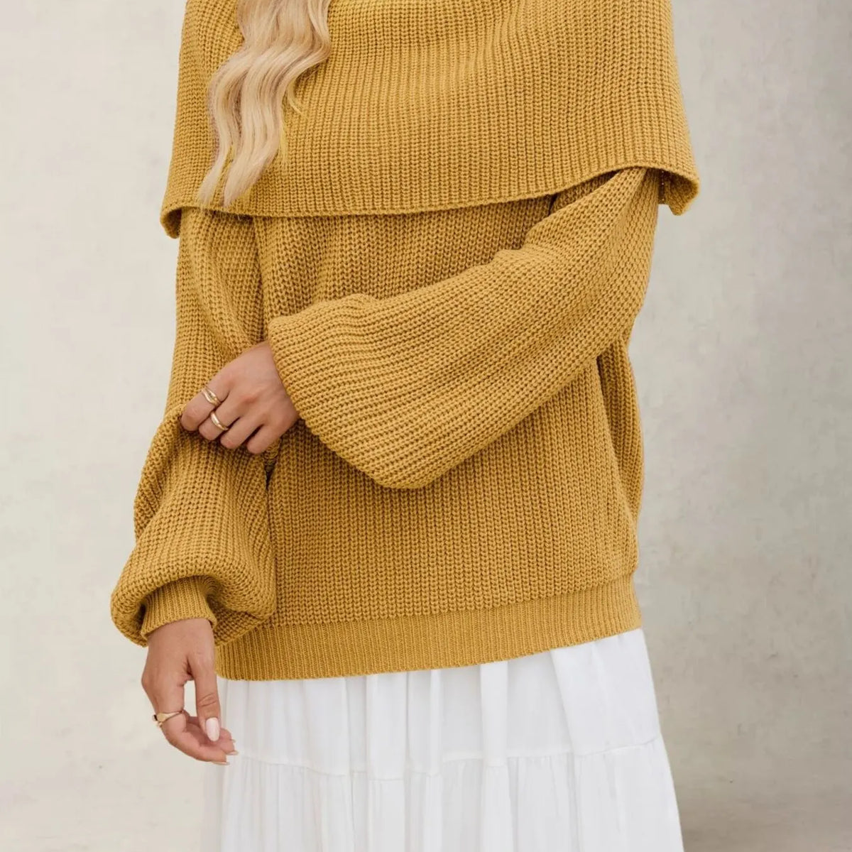 Fold-Over Collar Long Sleeve Sweater – Charming Charlie