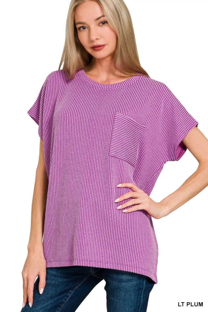 Zenana Raised Rib Front Pocket Boxy Top – Charming Charlie