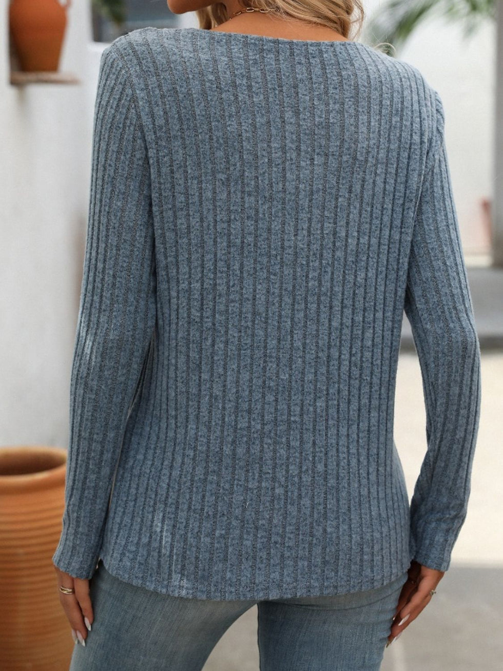 Ribbed V-Neck Long Sleeve T-Shirt – Charming Charlie