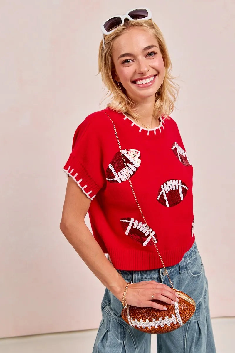 BiBi Gameday Sequin Football Embroidered Stitch Sweater – Charming Charlie