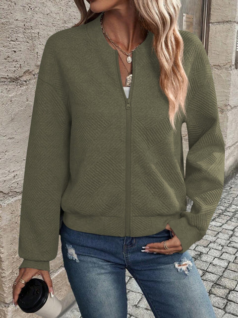 Textured Zip Up Long Sleeve Jacket – Charming Charlie
