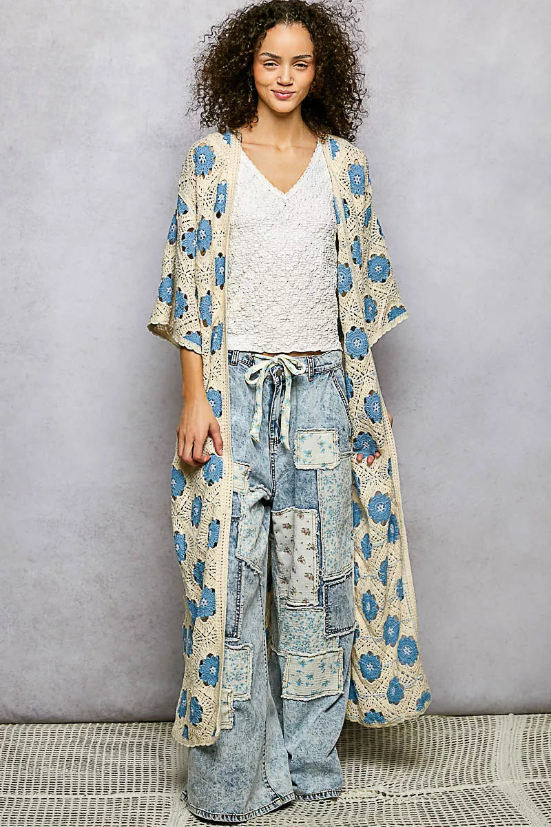POL Open Front Floral Crochet Longline Cardigan – Charming Charlie