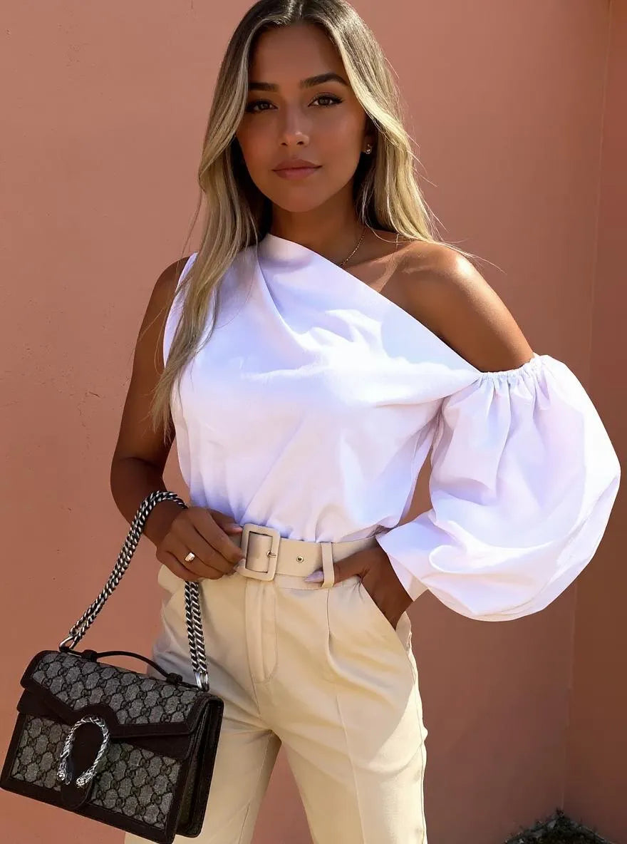 One Shoulder Puff Sleeve Blouse – Charming Charlie