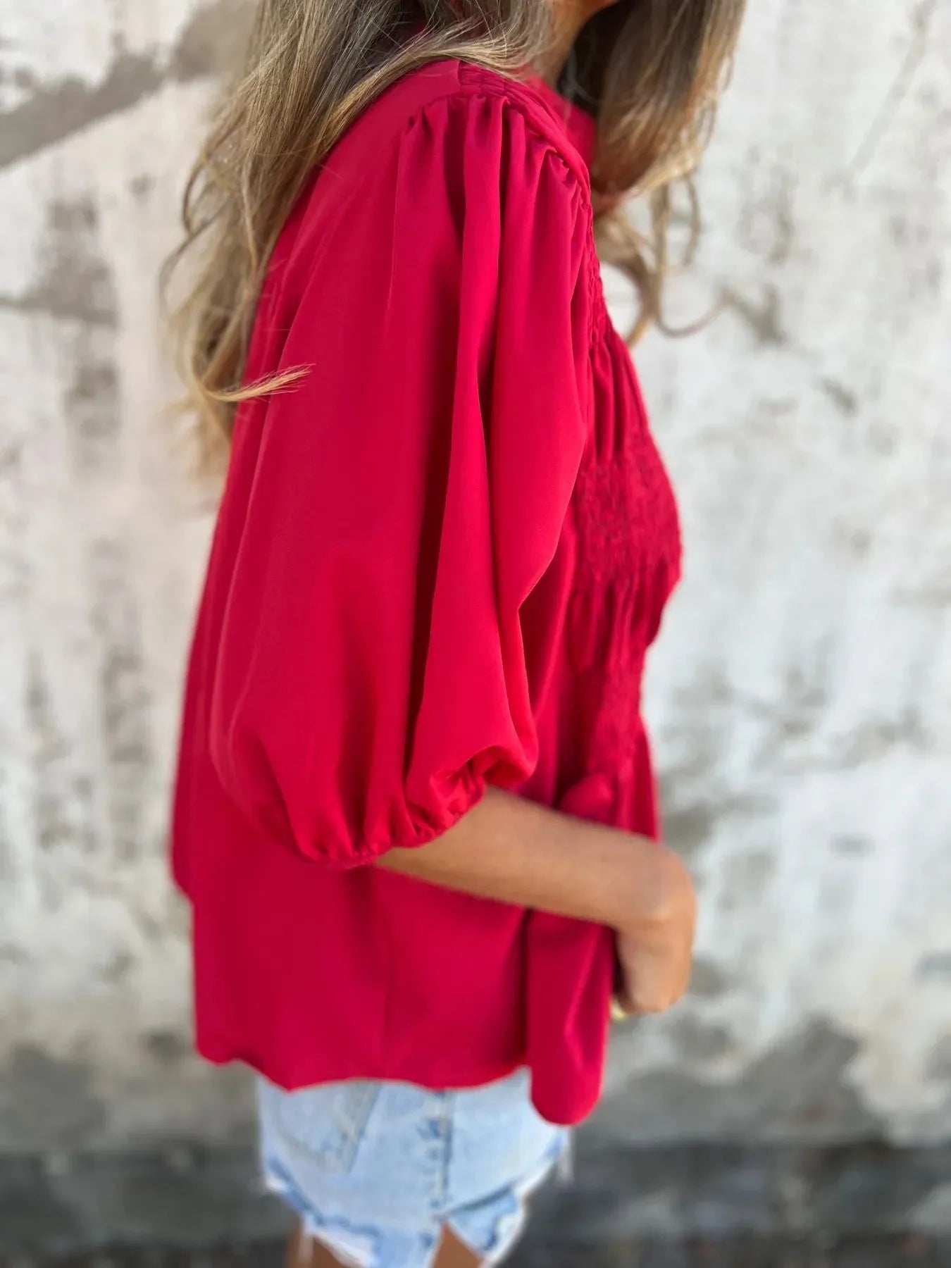 Full Size Smocked Puff Sleeve Blouse Plus Size – Charming Charlie