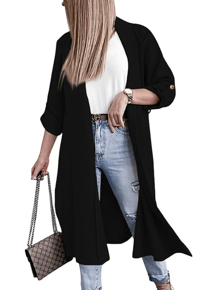 Slit Open Front Roll-Tab Sleeve Trench Coat – Charming Charlie