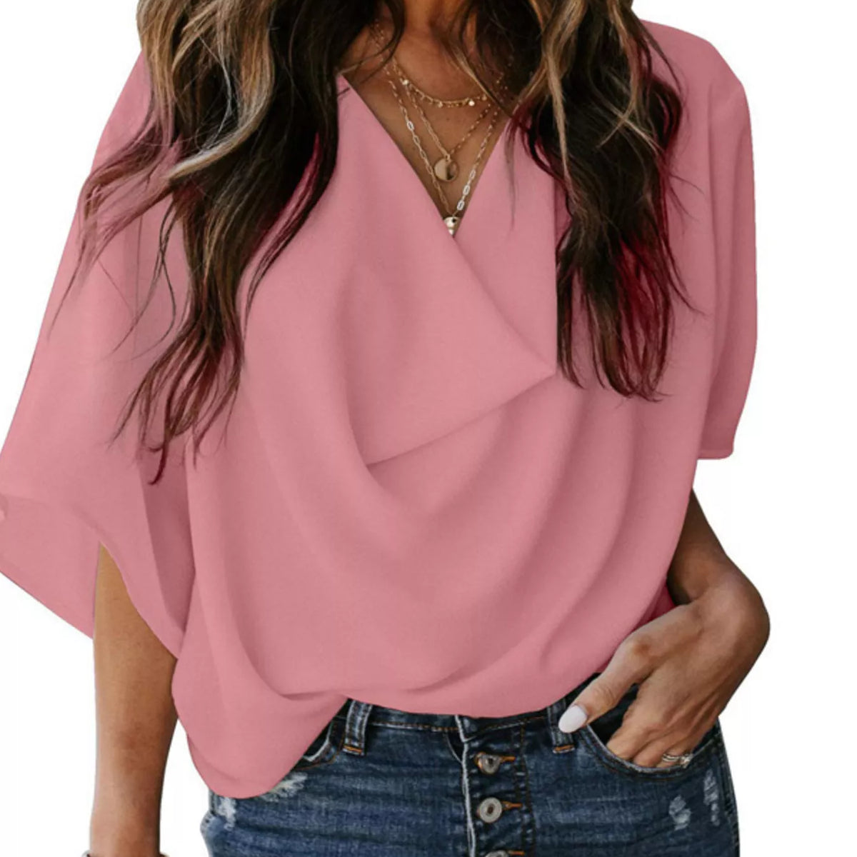Full Size Half Sleeve Flowy Blouse Plus Size – Charming Charlie