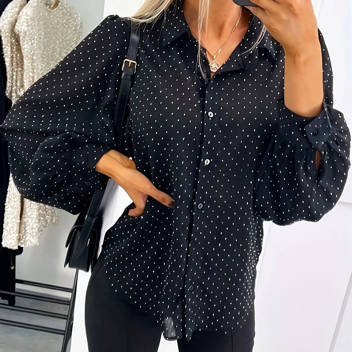 Polka Dot Oversized Button-Up Shirt – Charming Charlie
