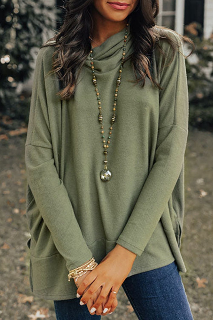 Side Slit High-Low Cowl Neck Long Sleeve Blouse – Charming Charlie