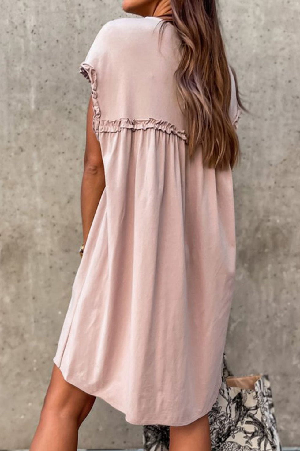 Frilled Trim Crew Neck Cap Sleeve Loose Fit Mini Dress – Charming Charlie