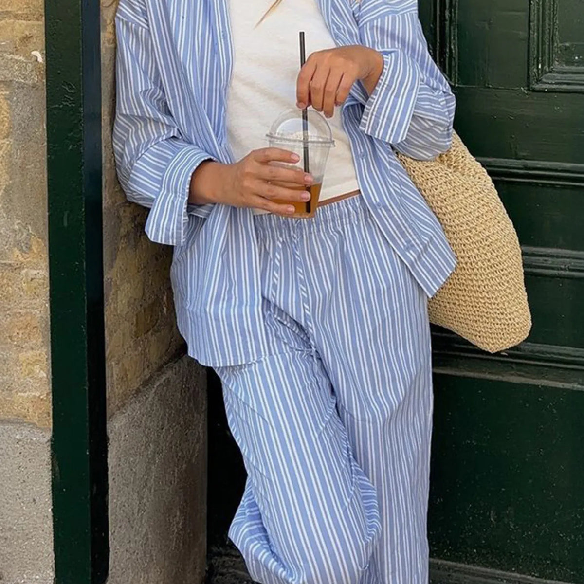Striped Button Up Shirt and Pants Set – Charming Charlie