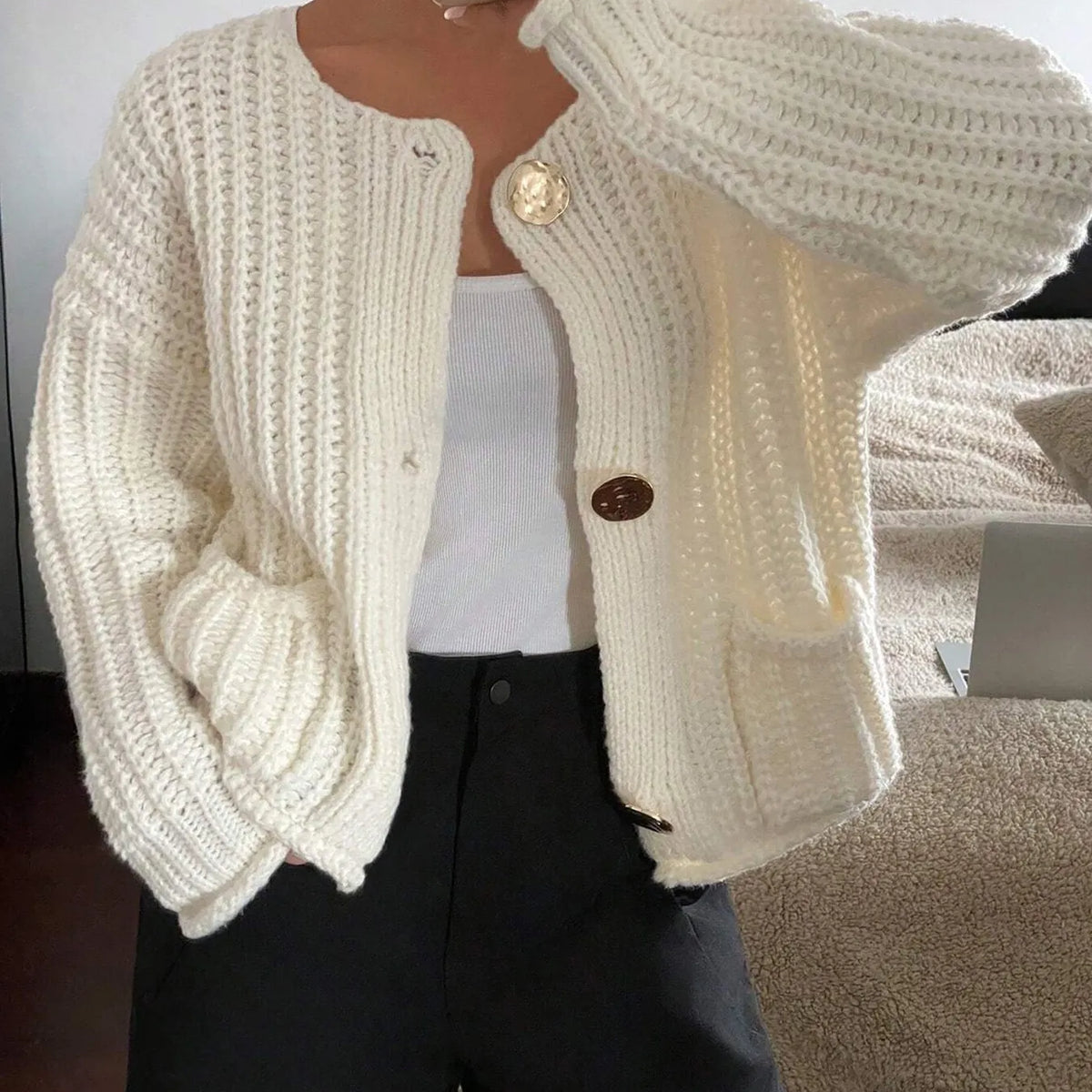 Button-Front Knit Cardigan with Pockets – Charming Charlie