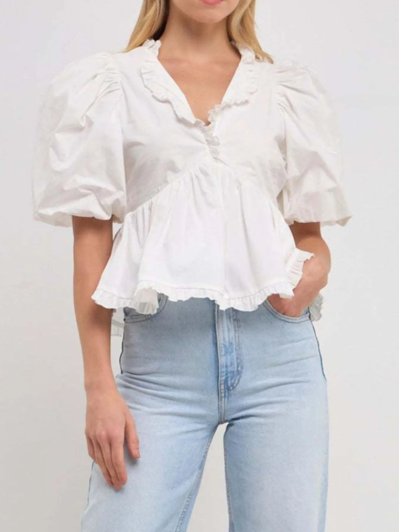 Puff Sleeve Peplum Blouse – Charming Charlie