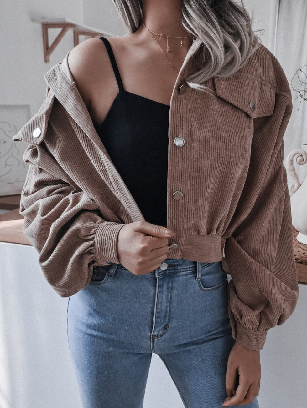 Lantern Sleeve Cropped Corduroy Jacket – Charming Charlie