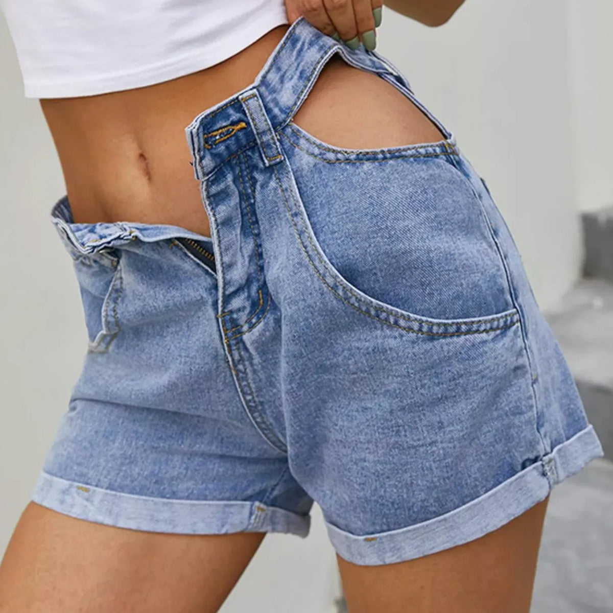 High-Waisted Cutout Denim Shorts – Charming Charlie