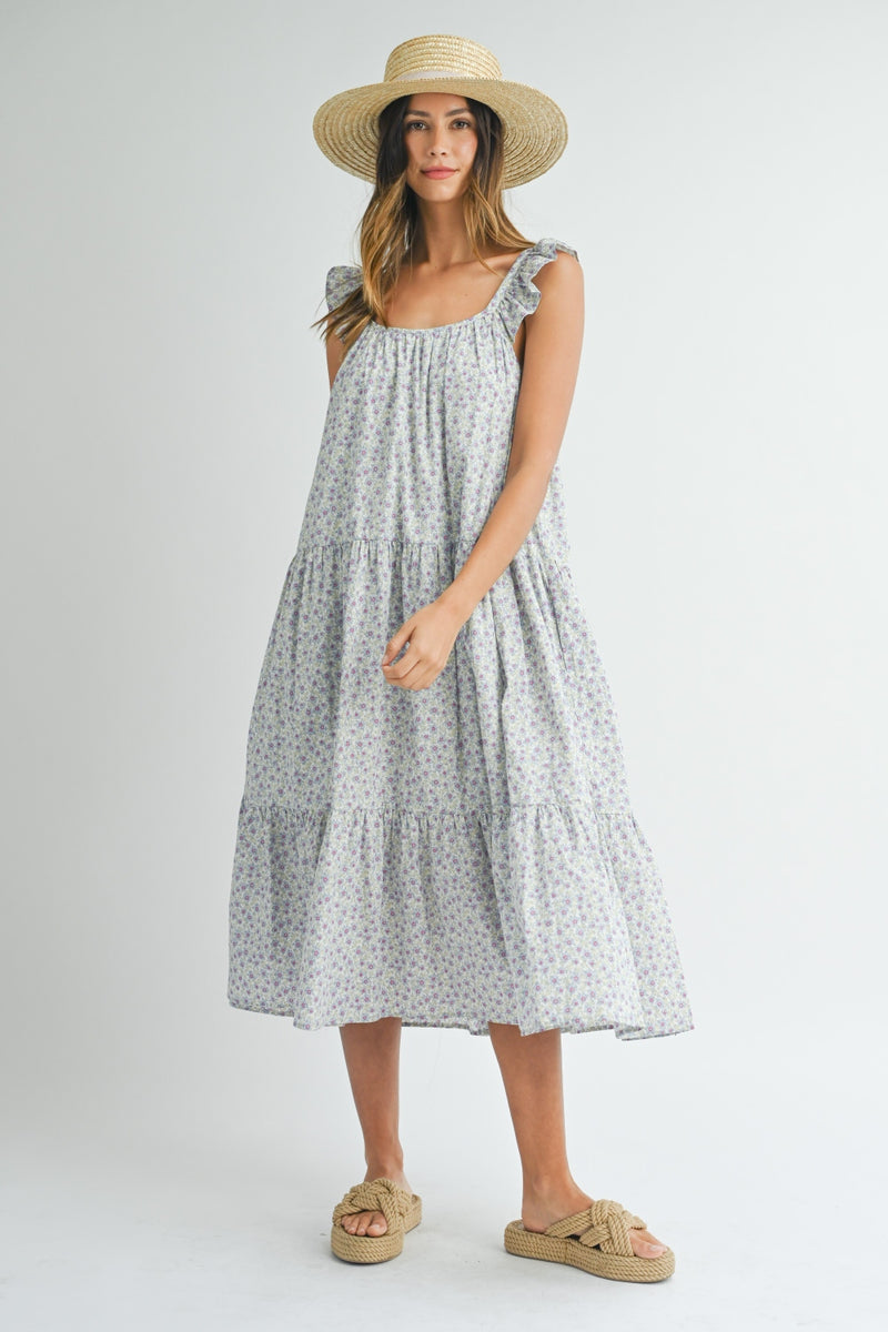 MABLE Floral Ruffle Shoulder Tiered Midi Dress – Charming Charlie