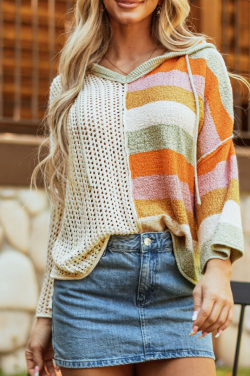 Openwork Color Block Hooded Sweater – Charming Charlie
