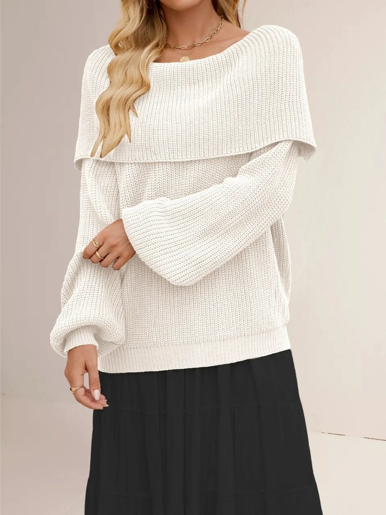 Fold-Over Collar Long Sleeve Sweater – Charming Charlie