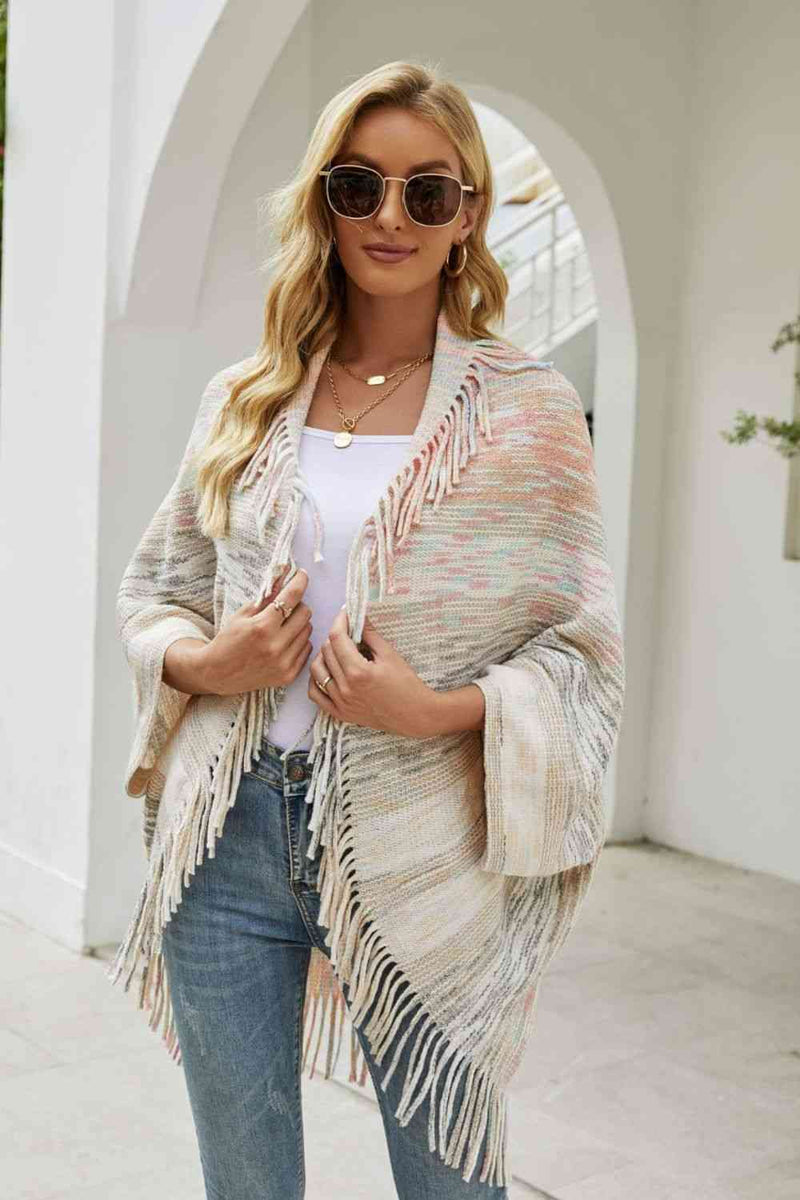 Multicolored Fringe Trim Poncho – Charming Charlie