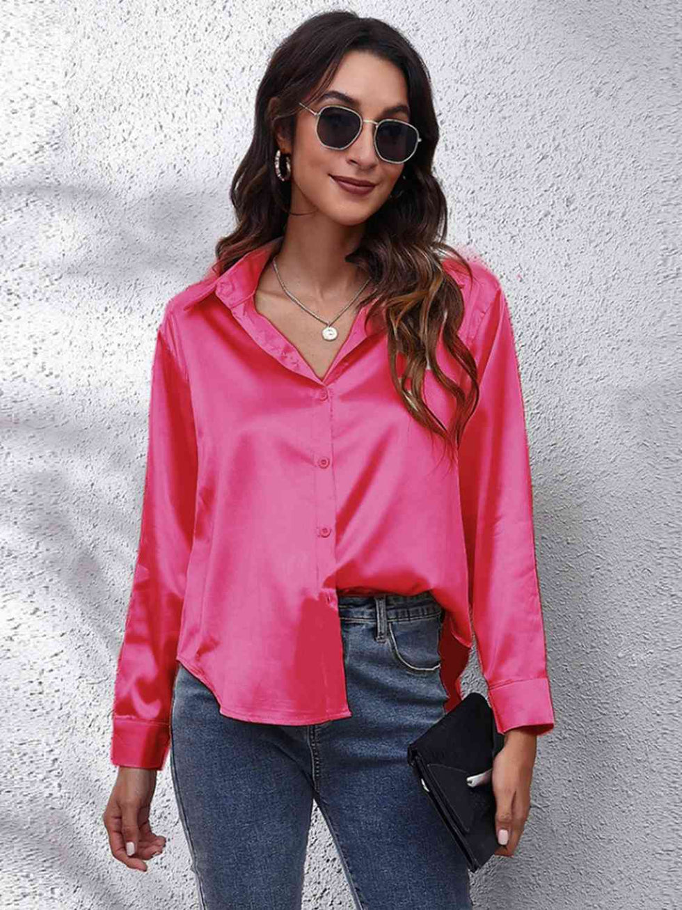 Collared Neck Buttoned Long Sleeve Shirt – Charming Charlie