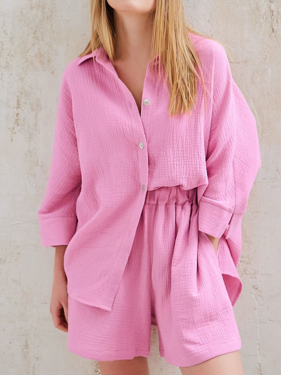 Texture Button Up Shirt and Shorts Set – Charming Charlie